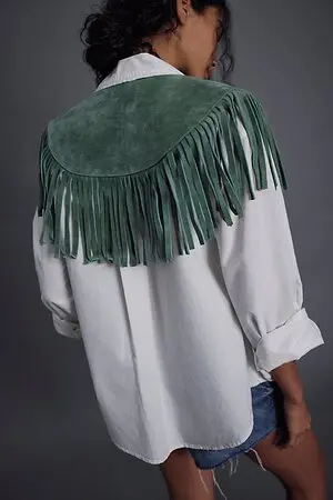 UNDERSTATED LEATHER Suede Fringe Collar - Moss