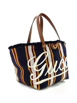 Gucci Script Open Embroidered Stripe Large Tote Bag