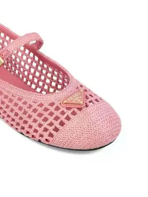 Prada Crochet-knit Buckle-strap Ballet Flats