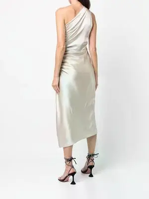 Michelle Mason Asymmetrical Silk Midi Dress - Neutrals