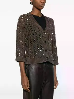 Peserico Sequin Button Knitwear - Brown