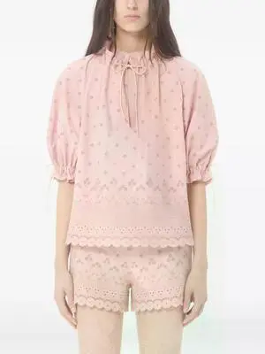 Valentino Garavani Puffed-sleeve Eyelet Blouse
