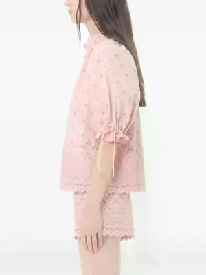 Valentino Garavani Puffed-sleeve Eyelet Blouse