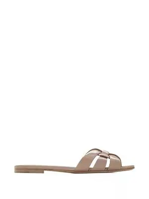 Saint Laurent Tribute Patent Leather Sandals - Neutrals