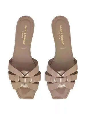 Saint Laurent Tribute Patent Leather Sandals - Neutrals
