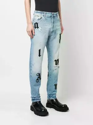 Palm Angels Logo-patches Straight-leg Jeans