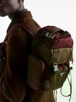Prada Logo Plaque Buckled Backpack - Brown