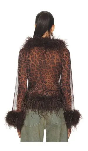 BUBISH Gigi Sheer Feather Blouse Top - Leopard