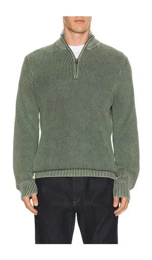 Faherty Brand Sunwashed Quarter Zip Sweater - Mountain Olive