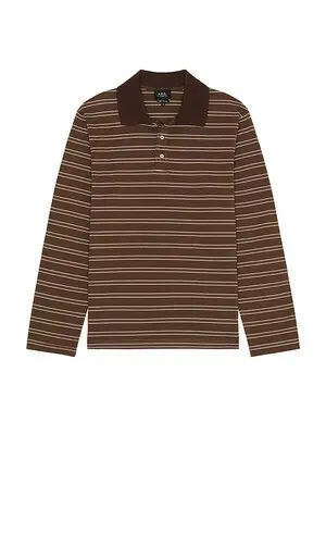 A.p.c. Long Sleeve Stripe Polo - Brown