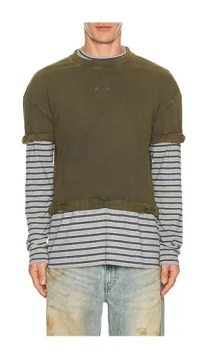We11Done Layered Striped T-shirt In Green - Grey