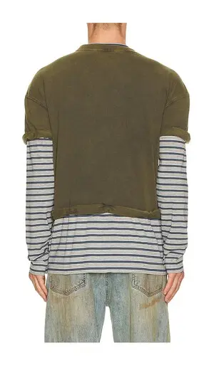 We11Done Layered Striped T-shirt In Green - Grey