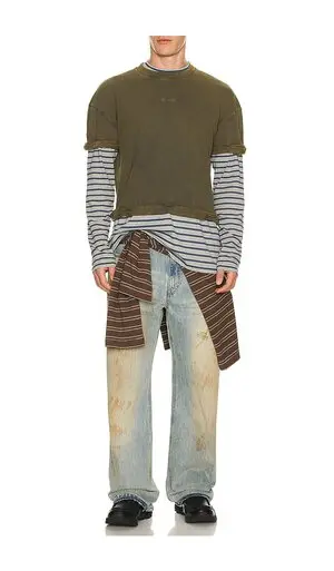 We11Done Layered Striped T-shirt In Green - Grey