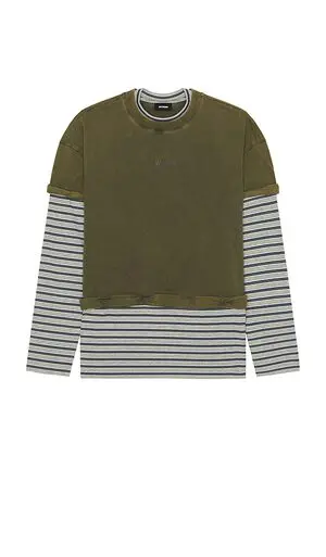 We11Done Layered Striped T-shirt In Green - Grey