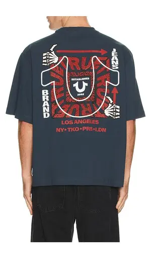 True Religion Thumbs Up Boxy Tee In Navy