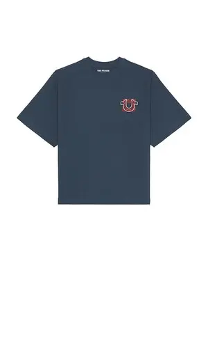 True Religion Thumbs Up Boxy Tee In Navy