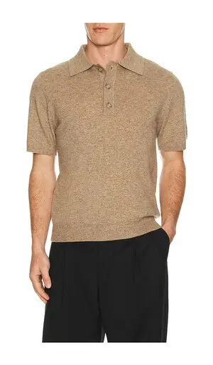 ENTIRE STUDIOS Short Sleeve Knit Polo In Brown - Camel