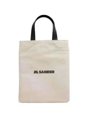 JIL SANDER Logo-printed Tote Bag With Leather Handles - Neutrals