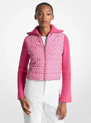 Michael Kors Quilted Graphic Logo And Knit Jacket - Pink