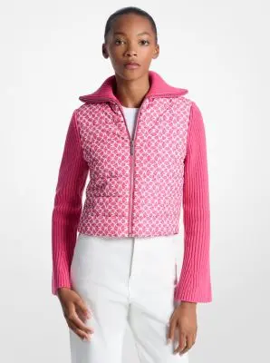 Michael Kors Quilted Graphic Logo And Knit Jacket - Pink
