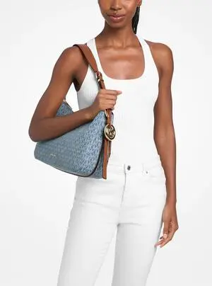 Michael Kors Nolita Medium Signature Logo Print Denim Convertible Shoulder Bag