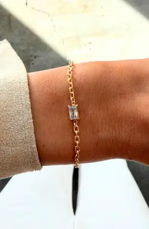 CUFFED BY NANO Rectangle Bezel Stone 14k Filled Bracelet
