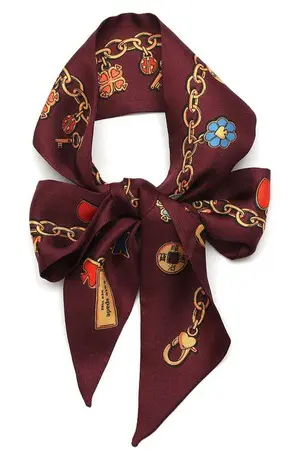 Kate Spade New York Lucky Charms Skinny Silk Scarf - Burgundy Multi