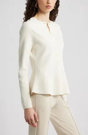 Nordstrom Flared Crewneck Cardigan - Ivory Tofu