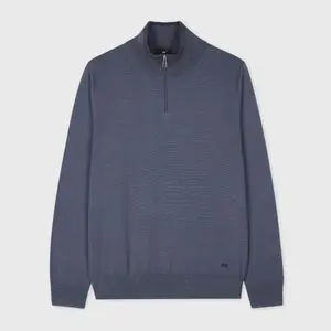 Paul Smith Washed Merino Wool Half-zip Sweater - Blue