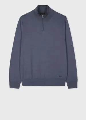 Paul Smith Washed Merino Wool Half-zip Sweater - Blue