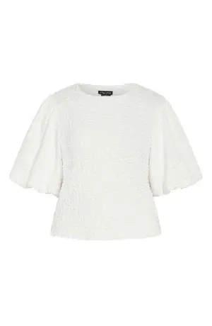 City Chic Textured Puff Sleeve Top - Ivory