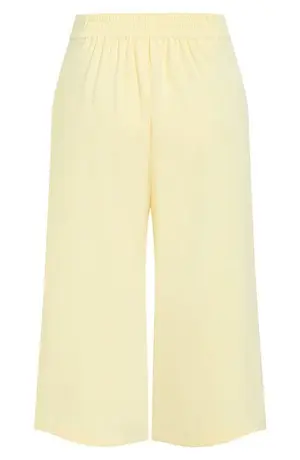 City Chic Cropped Wide Leg Trousers - Lemon Drop