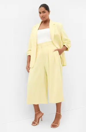 City Chic Cropped Wide Leg Trousers - Lemon Drop