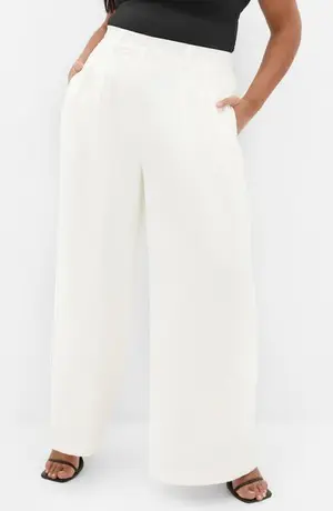 City Chic Wide Leg Pleated Front Pants - Ivory