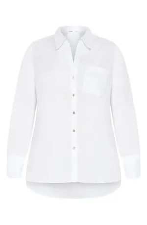 City Chic Elevated Stretch Woven Button-up Shirt - White