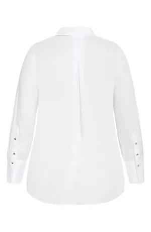 City Chic Elevated Stretch Woven Button-up Shirt - White