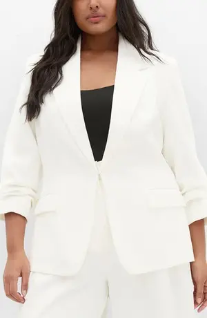 City Chic Abbie Ruched Sleeve Blazer - Ivory