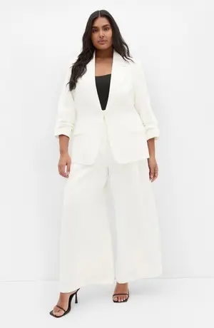 City Chic Abbie Ruched Sleeve Blazer - Ivory