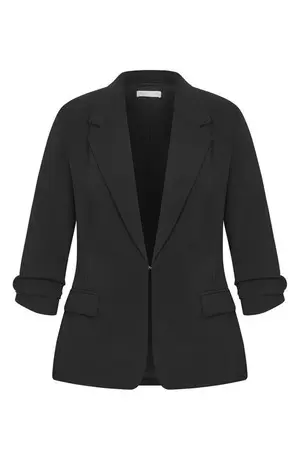 City Chic Abbie Ruched Sleeve Blazer - Black