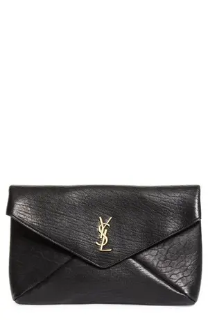Saint Laurent Large Cassandre Leather Envelope Clutch - Nero