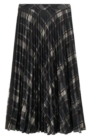 Mango Pleated Checkered Midi Skirt