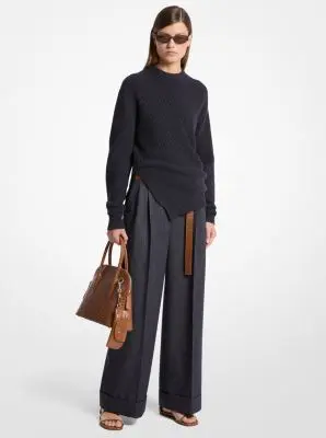 Michael Kors Ribbed Cashmere Bias Hem Sweater
