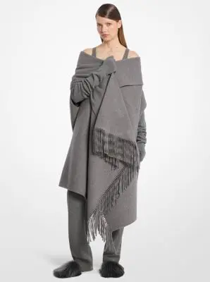 Michael Kors Double Faced Wool Fringed Clutch Coat