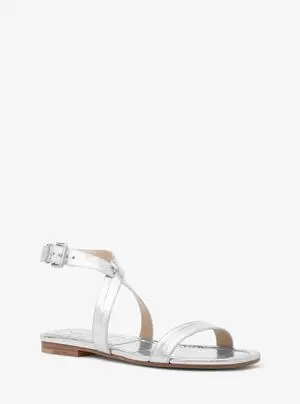Michael Kors Bridgette Metallic Crocodile Embossed Leather Sandals - Silver