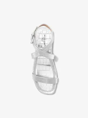 Michael Kors Bridgette Metallic Crocodile Embossed Leather Sandals - Silver
