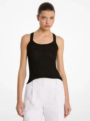 Michael Kors Ribbed Linen And Cotton Tank Top Black