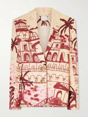 Johanna Ortiz Printed Linen Blazer - Neutrals
