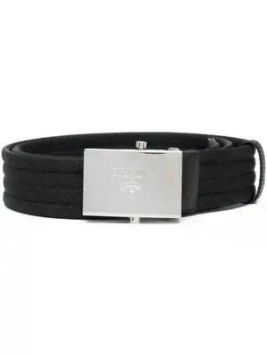 Prada Engraved-logo Woven Belt - Black