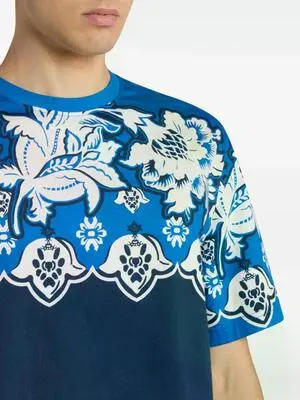 Etro Floral-print Cotton T-shirt - Blue