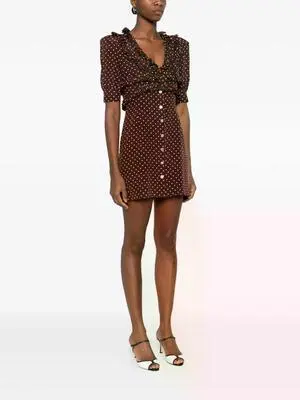 Alessandra Rich Ruffled Polka-dot Mini Dress - Brown
